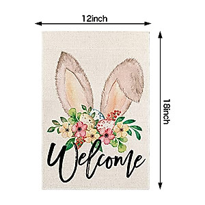 EDDERT Easter Bunny Ears Garden Flag 12.5x18 Inch, Vertical Double Sided Spring Welcome Flowers Egg Holiday Summer Yard Flag Outside Outdoor Farmhouse Decoration (12.5x18 inch)