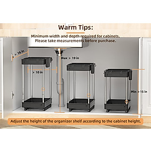 Pluspace 2 Pack Under Sink Organizer and Storage Pull Out Cabinet Organizer Bathroom Sink Organizer with Sliding Drawer Adjustable Height Kitchen Cabinet Organizer Multi-purpose Storage Shelf Black