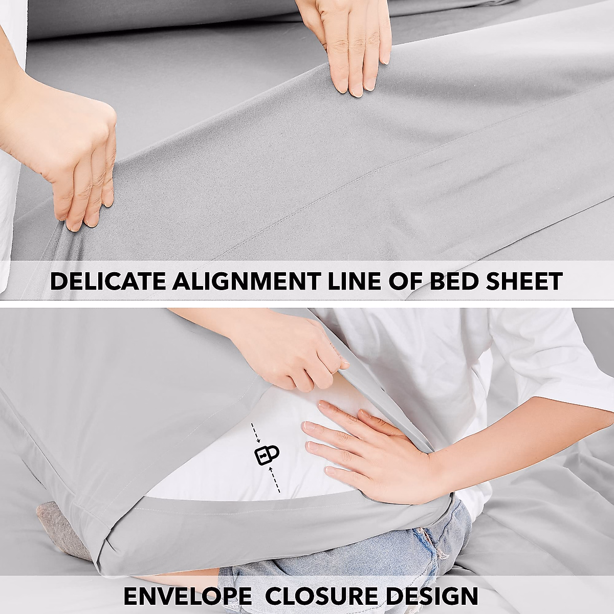 Deconovo Bed Sheets California King Sheet Sets Light Grey Cal King Microfiber 16" Deep Pocket 1800 Thread Count Luxury Comfort Bedding Silky Soft Touch 4 Pieces Pillowcases Flat Sheet & Fitted Sheet