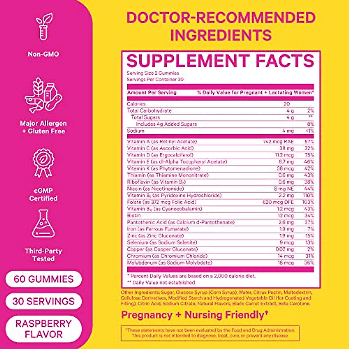 Pink Stork Total Prenatal Vitamin Gummies: Folic Acid, Vitamin D, B6 & More - Gummy Prenatal Vitamins for Women - Pregnancy Must Haves, Morning Sickness Relief, Women-Owned, 60 Raspberry Gummies