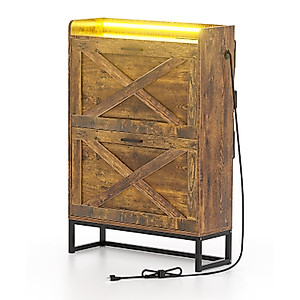 HAIOOU 2 Drawer Industrial Shoe Cabinet, Slim Freestanding Wood Shoe Rack Storage Organizer Stand with Flip Doors, Open Storage Shelf, Anti Toppling for 15-18 Pairs Rustic Brown