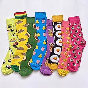 rockbottom Men's Fun Set Dress Socks-Colorful Funny Novelty Cotton Funky Crew Socks Pack,Art Socks (032-Fruit food), 8