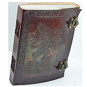 MONTEXOO Leather Journal Dragon Dungeons Dragonette Diary Sketchook Notebook with Lock for Men Women Dnd Travel Bullet Handmade Vintage Old Antique Writing Large Old Cool Brown 8 Inch