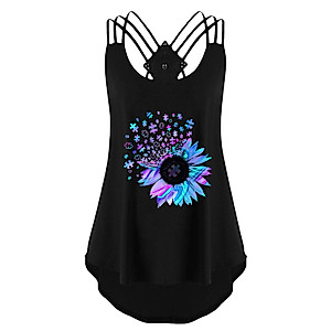 Aniywn Summer Tank Tops for Womens, Sleeveless Sunflower Back Cross Flowy Tunic Vest Tops Camis Loose Fit Vest Blouse