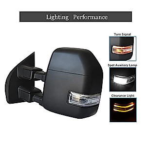 ReYee Towing Mirrors fit 2017 2018 2019 2020 Ford F250 F350 F450 F550 Super Duty with Power Heated LED Turn Signal Light Temperature Sensor Auxiliary Lamp Black Housing