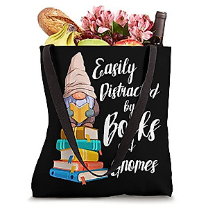 Garden Gnome Easily Distracted By Books Gnomes Book Lover Tote Bag