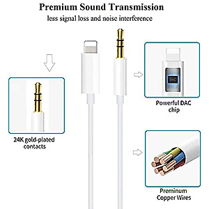 2 Pack Aux Cord for iPhone, 3.3ft [Apple MFi Certified] Lightning to 3.5 mm Headphone Jack Adapter Male Aux Stereo Audio Cable for Car Compatible with iPhone 13/12/11/XS/XR/X/8/7/iPad/iPod, White