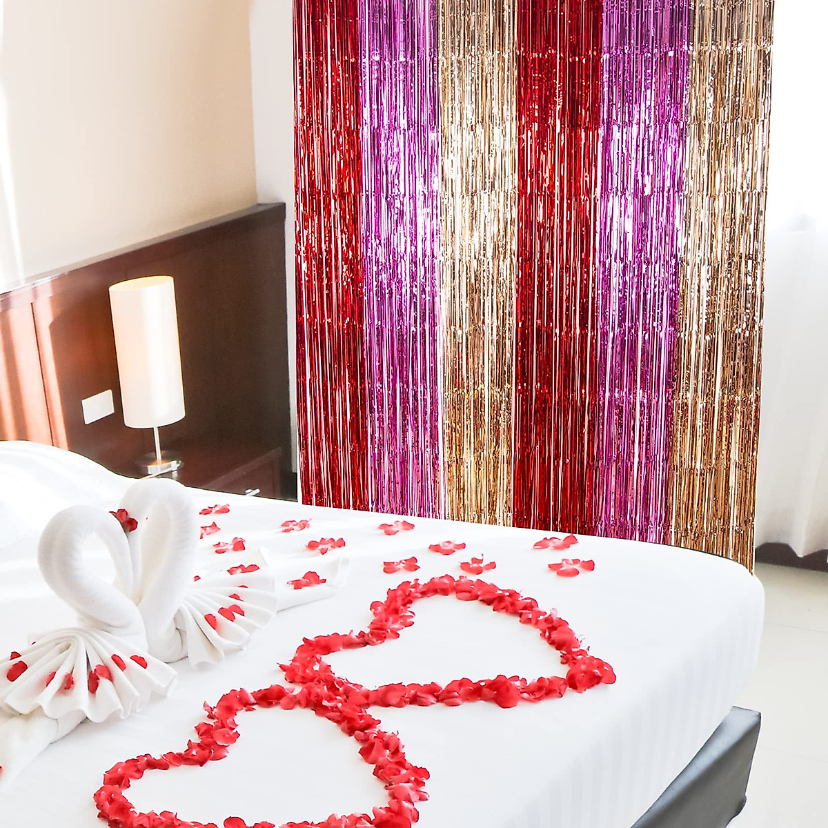 LOLStar 3 Pack Valentine's Day Photo Booth Props Valentines Day Party Decorations 3.3X6.6 ft Red Pink and Champagne Gold Foil Fringe Curtains Backdrop Streamers for Valentine's Day Decor