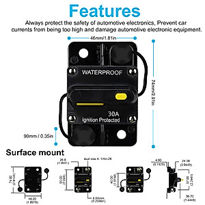 30 Amp Audio Circuit Breaker,12V-48V DC Fuse Holder,30-300A Breaker Switch,Inline Circuit Breaker with Reset Button,for Automotive Marine Boat Audio System Current Overload Protection