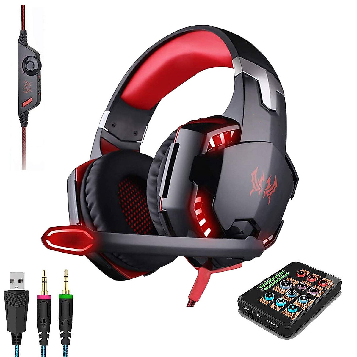KOKITEA Voice Changer Gaming Headset for Phone/PS4/Xbox/Switch/IPad/Computer/Kids, Over-Ear Headphones with Volume Control LED Light Cool Style Stereo for PS4,PC,Xbox One (red)