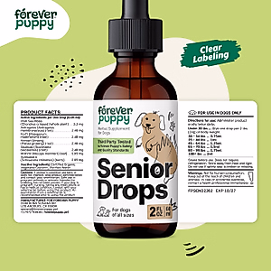 Senior Dogs Drops - Thyroid, Immune & Brain Support Complex for Elderly Dogs of All Breeds & Sizes - Vitamins and Supplements for Older Dogs - Senior Dog Food Supplements - 2 oz