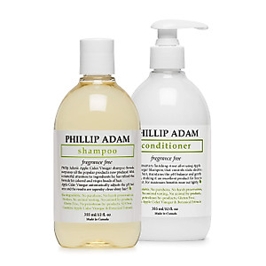 Phillip Adam Fragrance Free Shampoo and Conditioner Set with Apple Cider Vinegar - pH Balancing - Enhance Shine and Smoothness- 12 Ounce Each