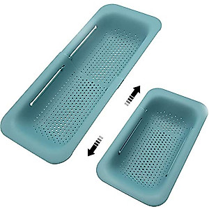 Collapsible Sink Colanders and Strainers Basket Over the Sink Colander Collapsible Colander Extendable Plastic Fruit Vegetable Strainer Drainer Basket for Kitchen(Green )