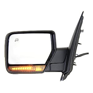 Kool Vue Mirror Set of 2 Compatible with 2007-2011 Ford Expedition Driver & Passenger Side In-housing Signal Light, Manual Folding, Heated, With memory, Textured Black, With Puddle Light, Power Glass