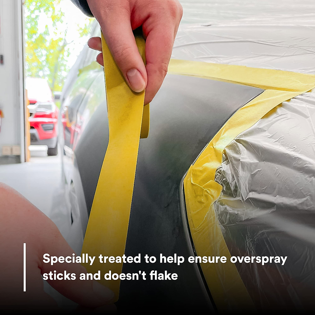 3M Plastic Sheeting With 388N Yellow Masking Tape (36 mm), 06724, Tear Resistant, Easy To Cut, Durable, 16 ft x 400 ft