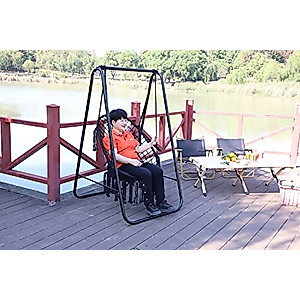 YUCAN Hammock Chair Stand with Backrest Hanging Chair Included, Extended Macrame Hanging Cotton Rope Chair with a Pillow for Indoor and Outdoor(Black), Large size