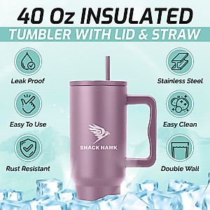 Snack hawk 40oz Insulated Stainless Steel Travel Coffee Tumbler with Handle and Straw | 100% Leak-Proof Mug | Car Cupholder Friendly | Perfect Water Cup Gift for Everyone