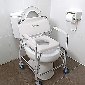 OasisSpace Rolling Shower Chair 400 lb, Rolling Commode Transport Chair with Wheels and Padded Seat for Handicap, Elderly, Injured and Disabled