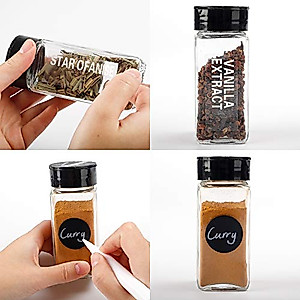 CUCUMI 36pcs 4oz Glass Spice Jars with Labels Spice Containers Square Spcie Bottles with Black Caps, 1pcs Silicone Collapsible Funnel 203pcs Waterproof Labels 1pcs Test Tube Brush 1 Chalk Marker