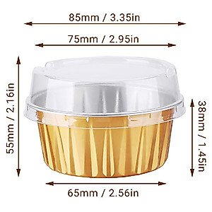 EUSOAR Disposable Ramekins, Gold 50pcs 5oz Mini Aluminium Foil Baking Cups with Lids Creme Brulee Cupcake Liners, Desert Cheesecake Pans Flan Molds Tin Cups Containers for Party Favor Birthday