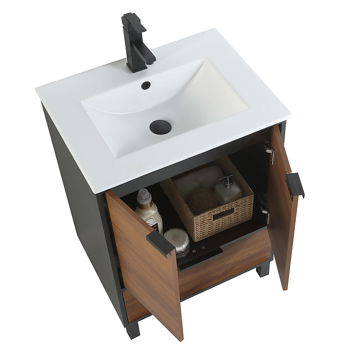 Fine Fixtures Hamilton Bathroom Vanity and Sink, 24 Inch Walnut - ADA Compliant