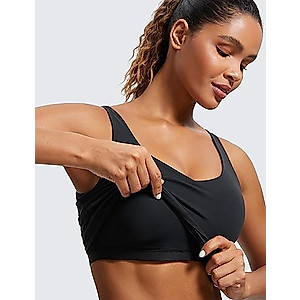 CRZ YOGA Butterluxe Womens V Neck Longline Sports Bra - Padded Workout Crop Tank Top with Built in Bra Black Medium