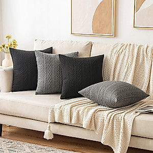 MIULEE Decorative Throw Pillow Covers Set of 2 Super Soft Modern Stretchy Embossed Patterned Cushion Covers for Farmhouse Couch Sofa Livingroom Bed,Black 18x18 inch