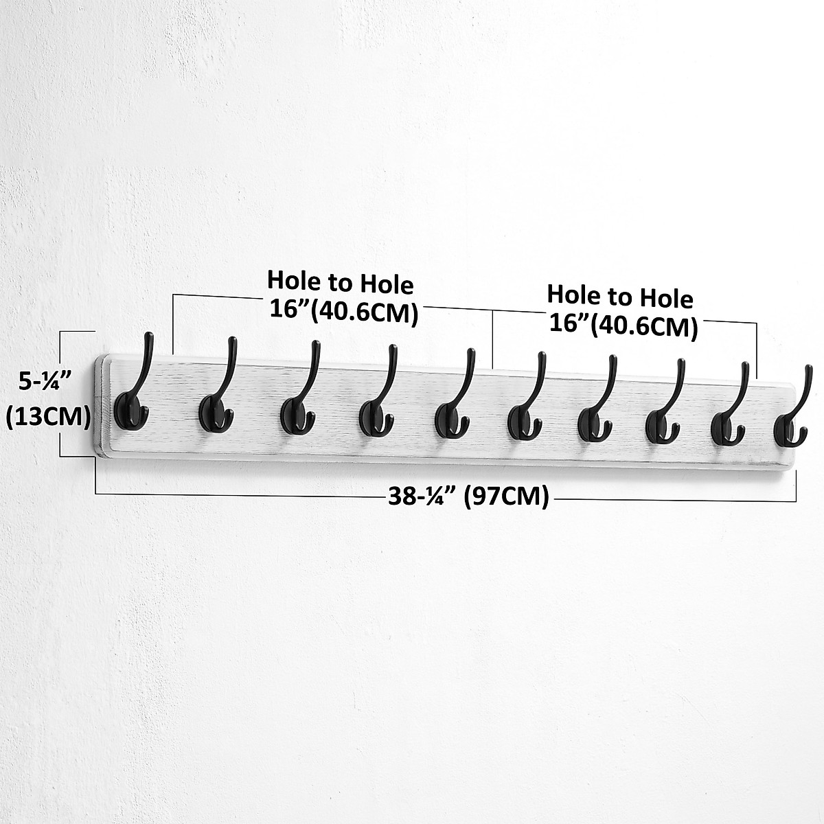 Dseap Coat Rack Wall: Patented, Heavy-Duty, 5-Double-Hooks Wooden Wall Mounted Coat Rack Coat Hanger Hook Rail for Winter Coats Hat Jacket Clothing, White & Black