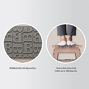 Brookstone BKH1100 9” Folding Step Stool, Non-Slip Textured Grip Surface, Foldable Space Saving Design, Carrying Handle, Holds Up to 300 Pounds, Blush