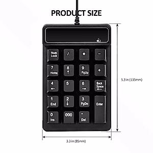 Kadaon USB Number Pad, 19 Keys Waterproof Silent Numeric Keypad with Mini USB cable, for Laptop/Notebook, Compatible with Windows System