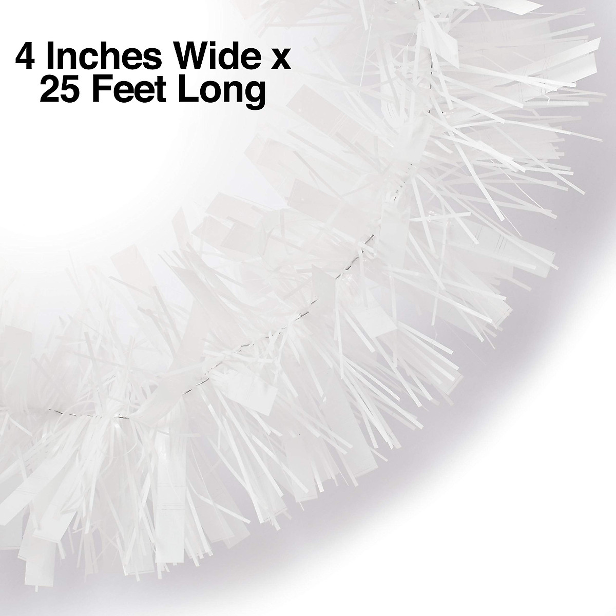 Anderson's White Tinsel Twist Garland 4 inches Wide x 25 ft Long, Parade Float Decorations for Trailer Or Golf Cart, Christmas Garland Décor for Home and Party