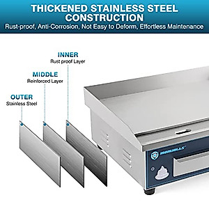 IRONWALLS Commercial Griddle Electric 22”, 3000W Electric Flat Top Grill, Stainless Steel Countertop Electric Griddle Nonstick with 122~572℉Adjustable Temperature Control for Restaurant Kitchen