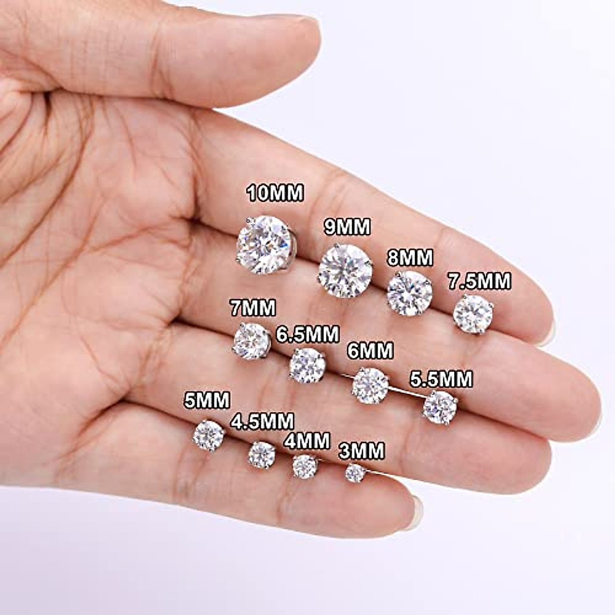 Moissanite Stud Earrings Screw Back 2.0CT 6.5MM*2 18K White Gold Plated S925 Sterling Silver Round Cut D Color VVS1 Clarity Lab Created Moissanite Diamond Earrings for Women Men