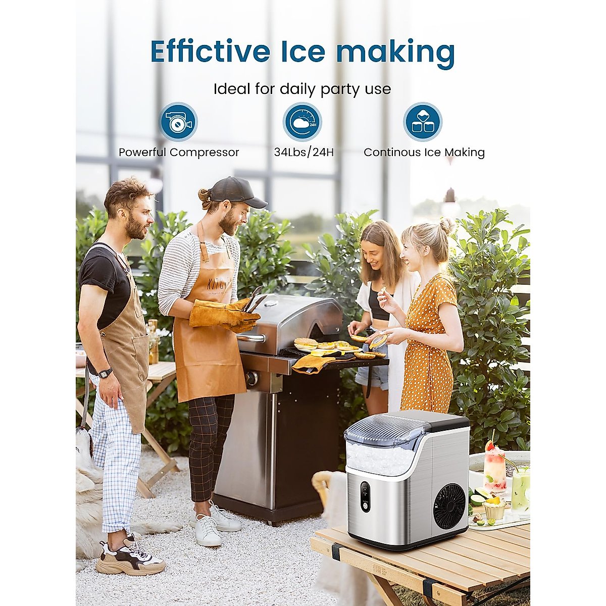 COWSAR Nugget Ice Makers Countertop, Soft Chewable Crushed Ice Maker Machine, Portable Pebble Ice Maker Countertop, 34Lbs/Day, Self-Cleaning, One-Button Operation Ice Machine for Home Kitchen Party