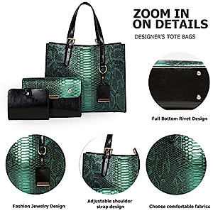 myfriday 3pcs Vegan Leather Tote Shoulder Bag for Women, Snake Pattern Large Top Handle Bags Set