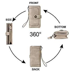 CLUCI Wallet for Women Leather Large Capacity Purse Wristlet Clutch RFID Blocking Credit Card Holder with ID Window Two-toned Gray