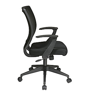 Office Star EM Series Screen Back Office Computer Task Chair with Lumbar Support and Designer T Arms, Black Fabric