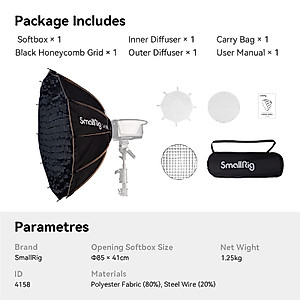 SMALLRIG Parabolic Softbox LA-D85 85cm Quick Release, Compatible with SmallRig RC 120D/RC 120B/RC 220D/RC220B and Other Bowens Mount Light - 4158