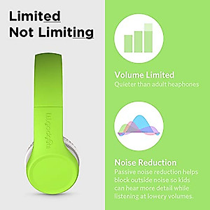 LilGadgets Connect+ Kids Headphones Wired with Microphone, Volume Limiting for Safe Listening, Adjustable Headband, Cushioned Earpads for Comfort, School Headphones for Kids, Green