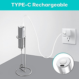 CASABREWS Milk Frother Wand, Handheld Stainless Steel Coffee Frother, Powerful Drink Mixer with Stand, Rechargeable Electric Whisk with 3 Speeds for Lattes, Cappuccinos, Matcha, and Hot Chocolate