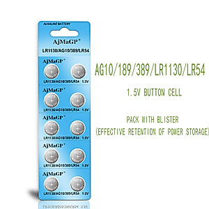 AjMaGP 10 Pack AG10 389A LR1130 LR54 L1131 SR1130 1.5v Button Cell Coin Battery