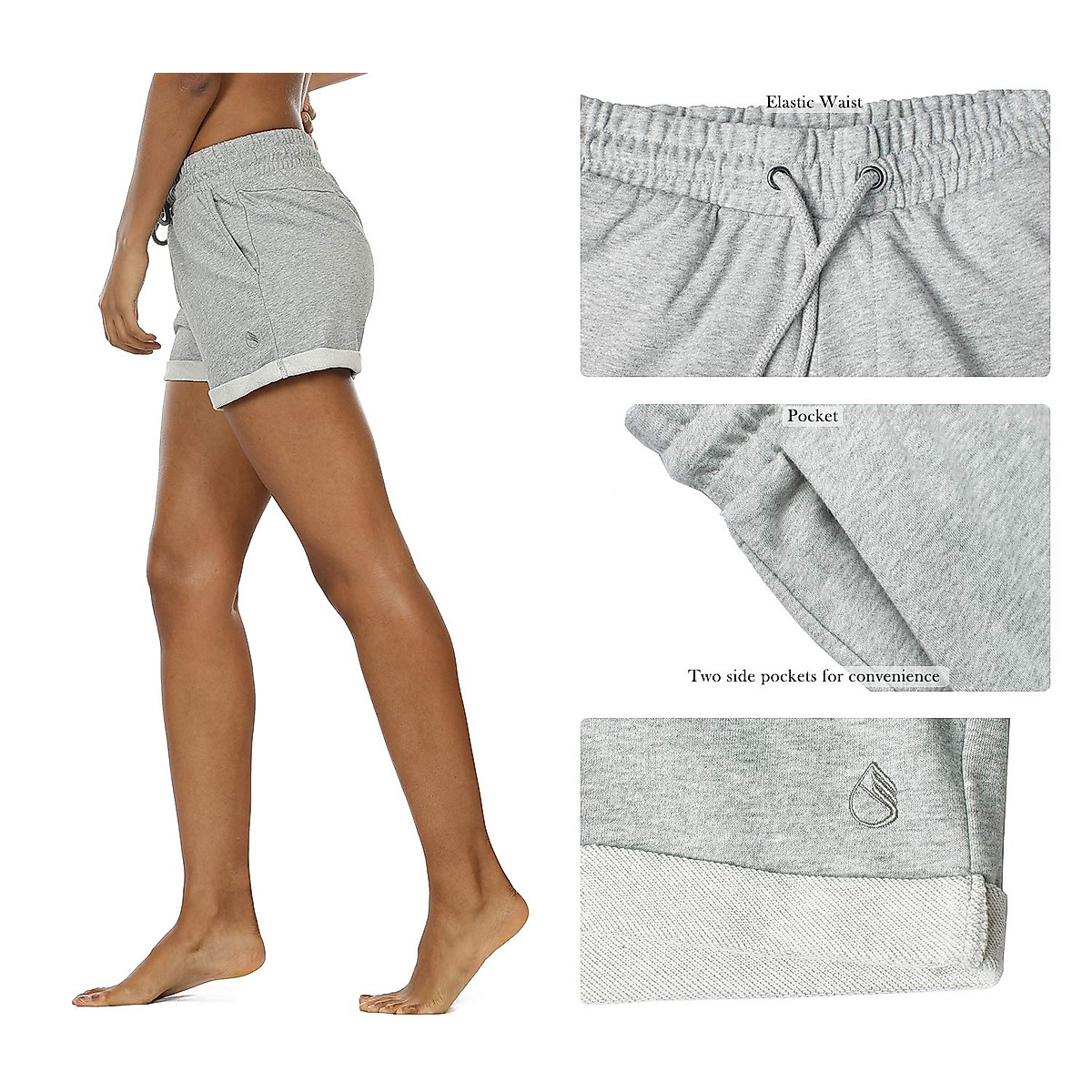 icyzone Workout Lounge Shorts for Women - Athletic Running Jogging Cotton Sweat Shorts(Pack of 2)(M,Black/Grey)