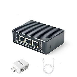 youyeetoo NanoPi R5S Mini Router with Metal Case,4GB LPDDR4 32GB EMMC, RK3568 Development Board 0.8TOPS NPU Support Docker Three Ethernet Ports USB3.0 HDMI Support M.2 NVMe PD Power (Power Bundle)