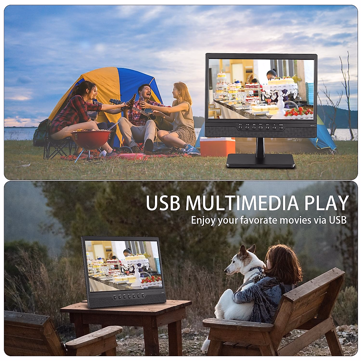 othoig 14inch Portable TV,Small tv with Antenna,HDMI,USB,AV Slot and Digital ATSC Tuner,Rechargeable Battery Operated,12 Volt car Cable/AC for Kitchen RV car Camping(US 2023)