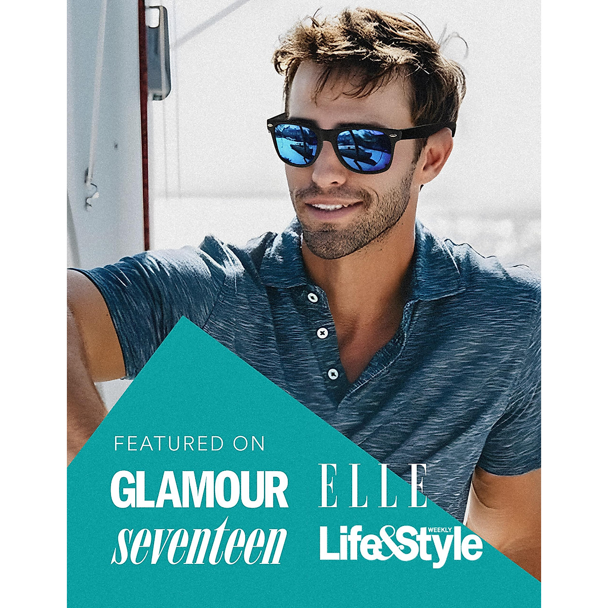 zeroUV - Classic Colored Mirror Lens Square Horn Rimmed Sunglasses for Men Women (3 Pack Polarized | Blue + Green + Red)