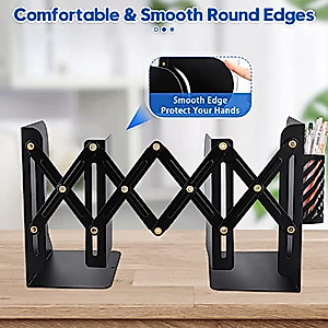 Heavy Duty Book End to Hold Books + Detachable Pen Holder, Adjustable Bookends Book Holder for Shelves, Decorative Book Organizer for Desk, Sturdy Metal Book Ends Binder Holder for Tabletop