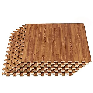 Forest Floor 3/8 Inch Thick Printed Foam Tiles, Premium Wood Grain Interlocking Foam Floor Mats, Anti-Fatigue Flooring – Stylish Flooring Solution, Mahogany, 48 Sq Ft