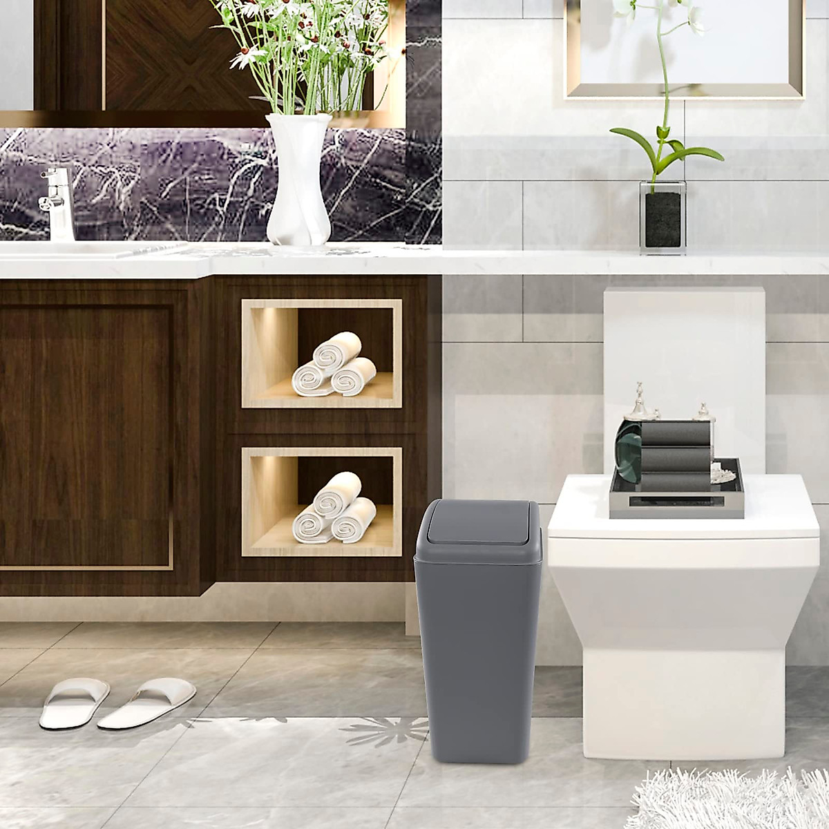 Begale 1-Pack 4.5 Gallon Plastic Swing Lid Kitchen Garbage Bin, Swing Top Trash Can, Grey