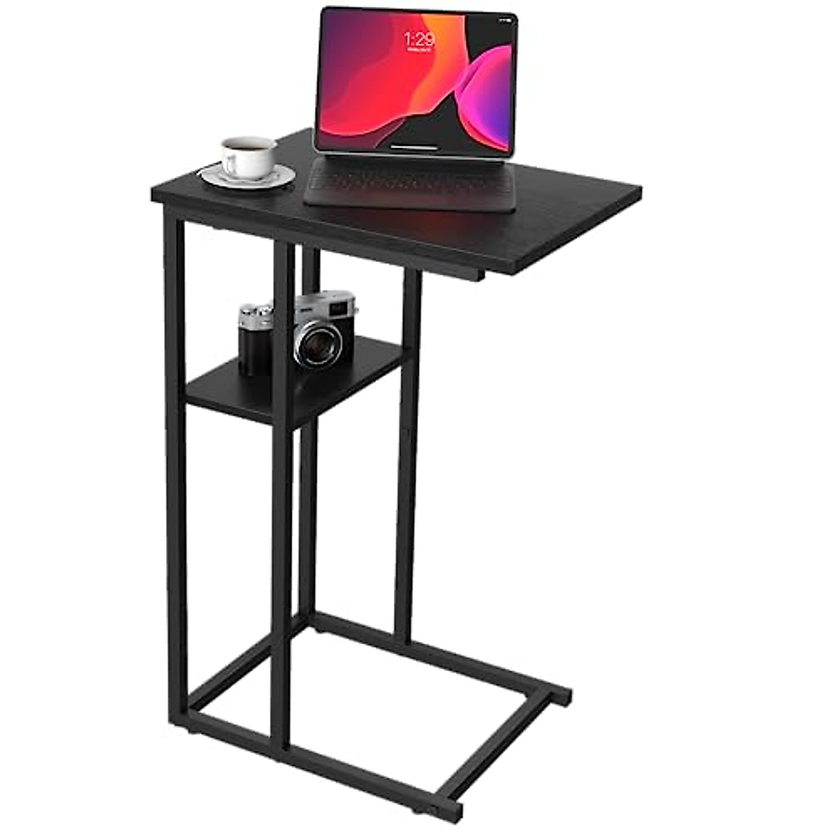 Yusong C Shaped End Table, Small Side Tables Slide Under Sofa Couch Bed, Small TV Tray Bedside Table for Small Spaces, Living Room, Bedroom, Black