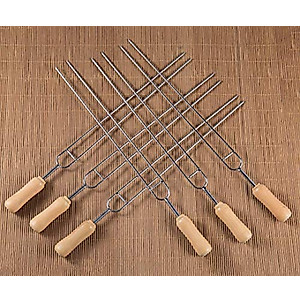 IMEEA 15.3-Inch Kabob Skewer for Grilling, Metal Stainless Steel BBQ Skewer Double Pronged Kebab Skewer with Wooden Handle, 12-Piece